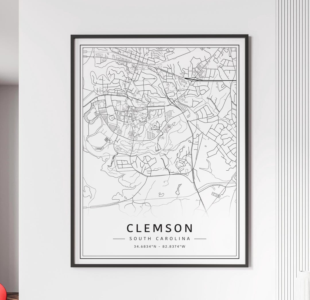 Clemson SC Street Map Print | Acrylic Glass Clemson City Map Print ...
