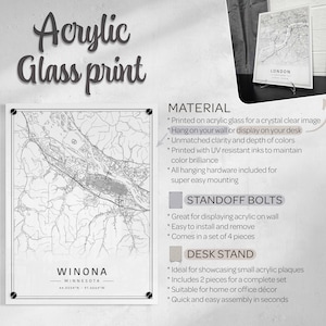 Winona MN Street Map Print | Acrylic Glass Winona City Map Print ...