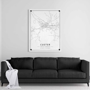 Custer SD Street Map Print | Acrylic Glass Custer City Map Print ...