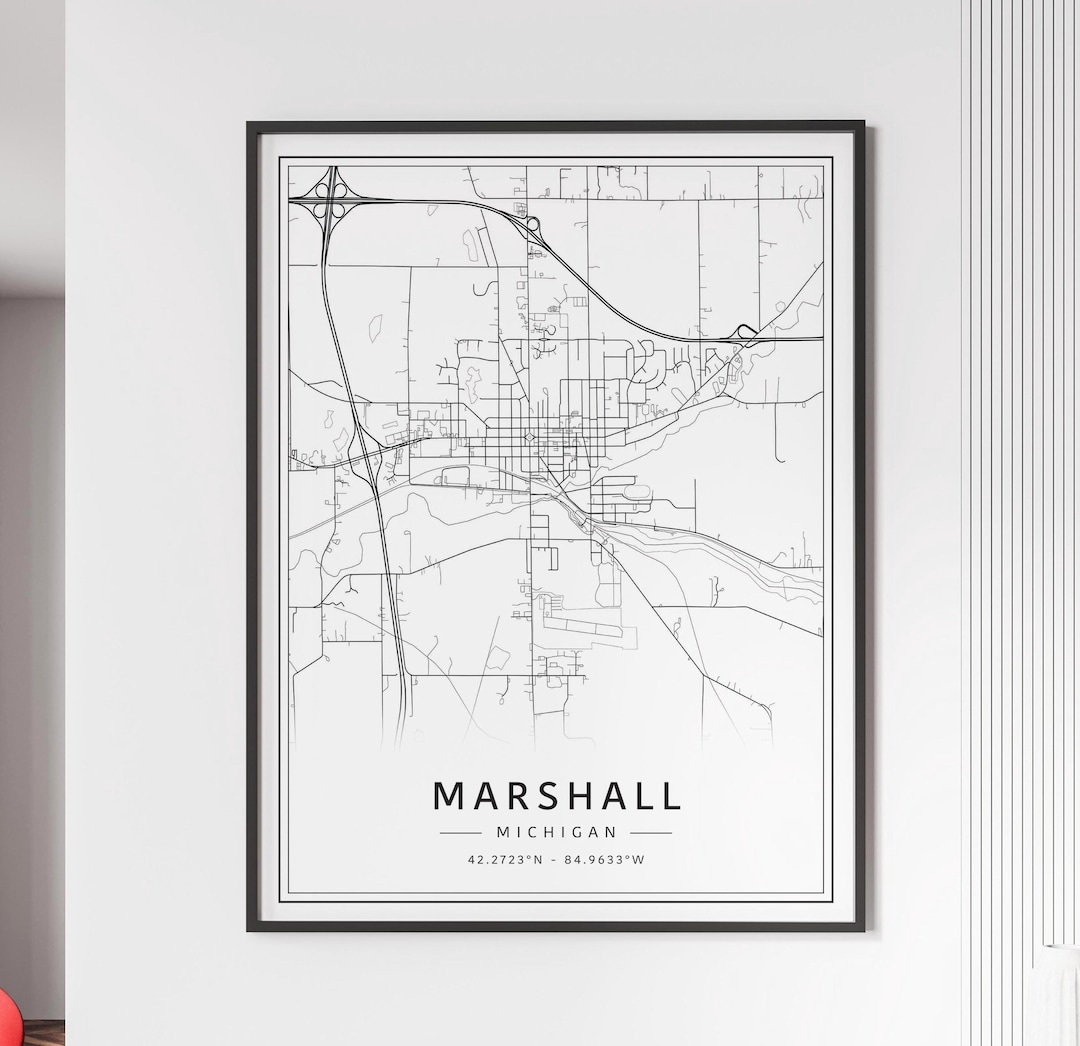 Marshall Michigan Street Map Print | Acrylic Glass Marshall City Map ...
