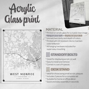 West Monroe LA Street Map Print | Acrylic West Monroe City Map Print ...