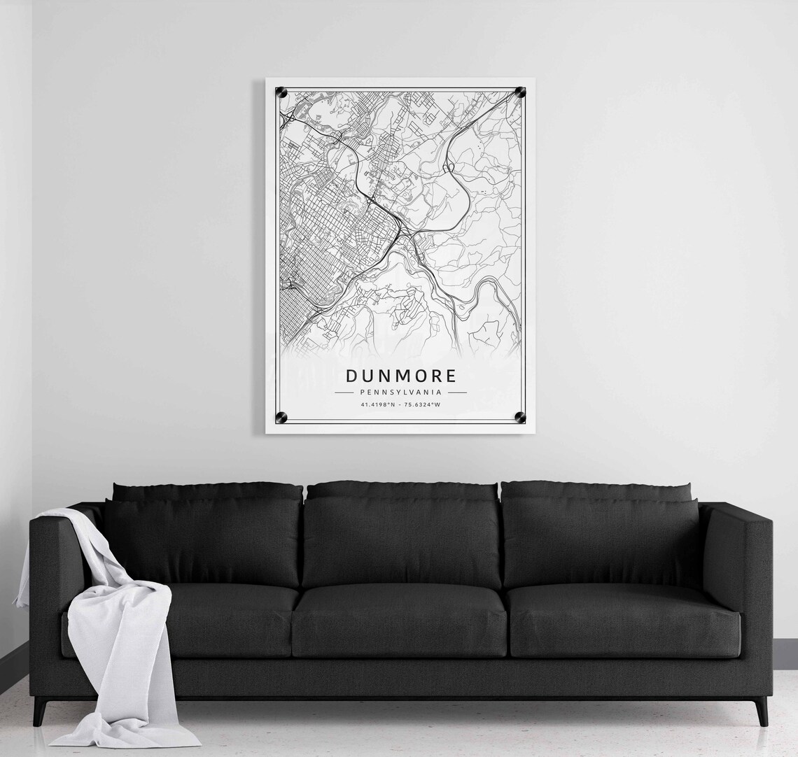 Dunmore PA Street Map Print | Acrylic Glass Dunmore Map Print | Canvas ...