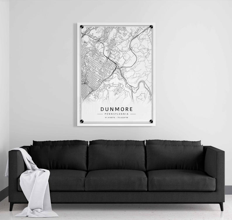 Dunmore PA Street Map Print | Acrylic Glass Dunmore Map Print | Canvas ...