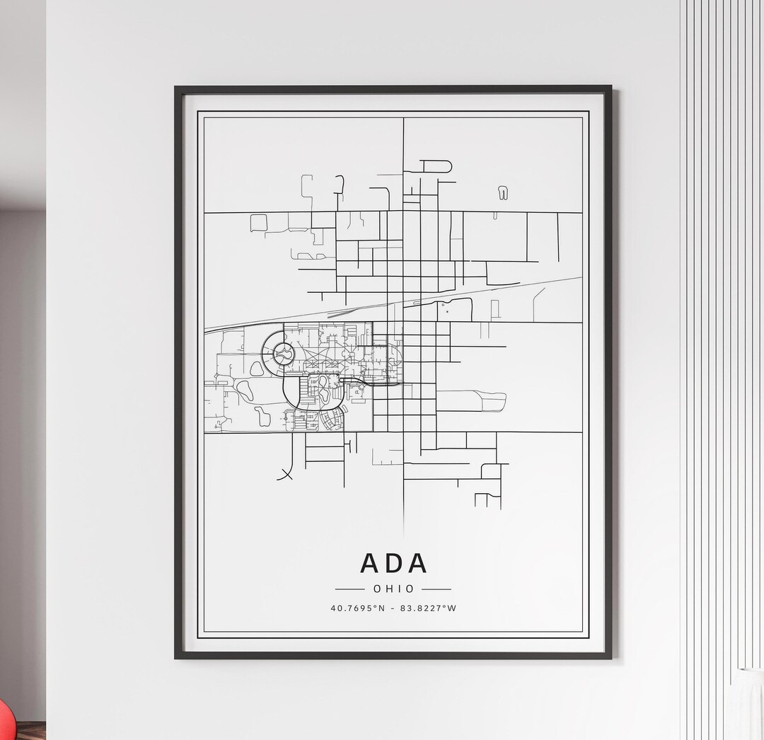 Ada Ohio Street Map Print | Acrylic Glass Ada Ohio City Map Print ...