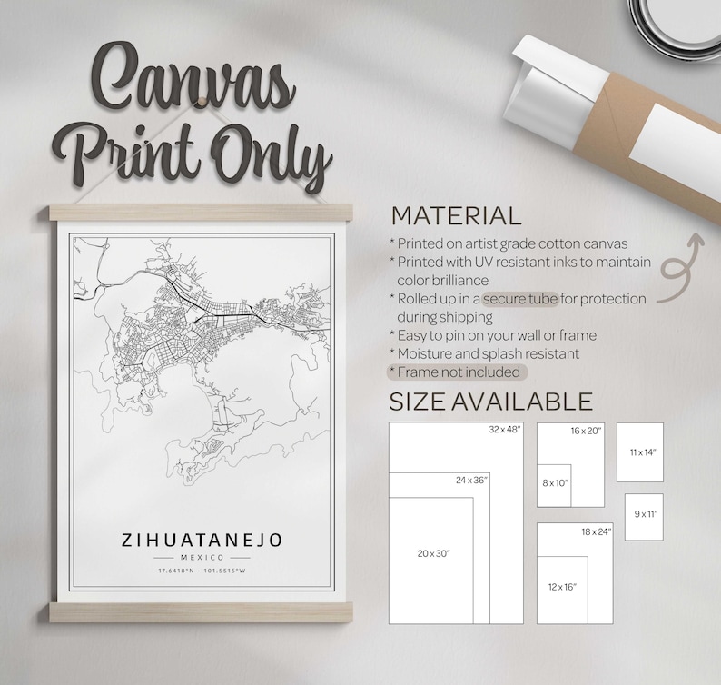 Zihuatanejo Mexico Street Map Print | Acrylic Glass Zihuatanejo City ...
