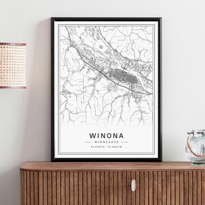 Winona MN Street Map Print | Acrylic Glass Winona City Map Print ...