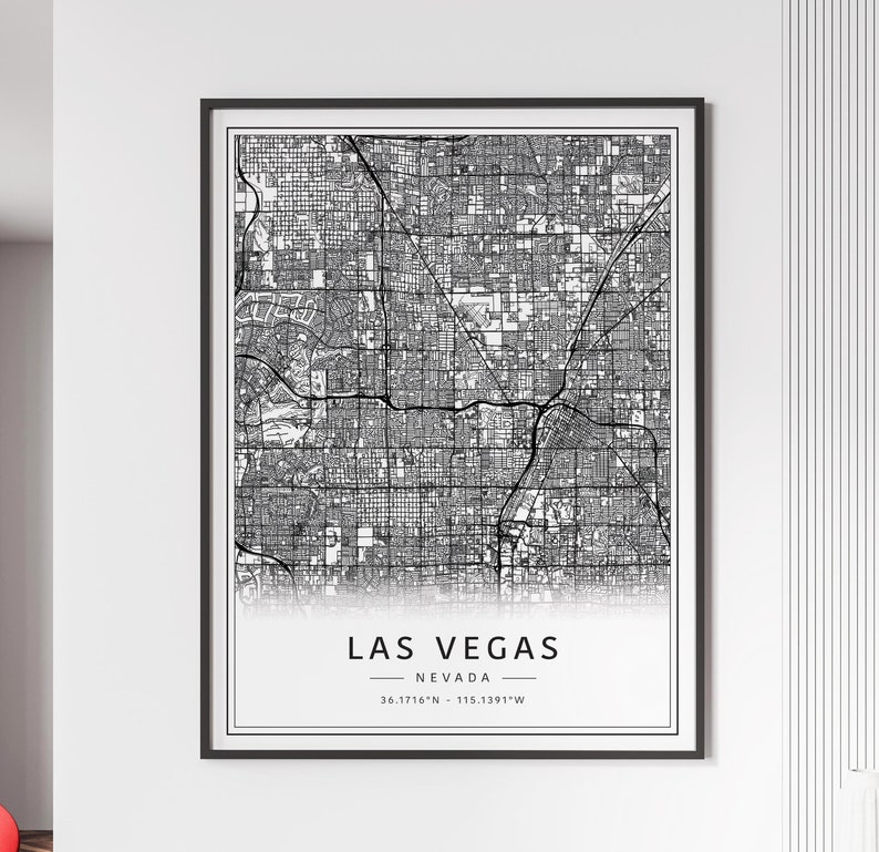 Las Vegas NV Street Map Print Acrylic Glass Las Vegas City Map Print Canvas Las Vegas Road Map ...