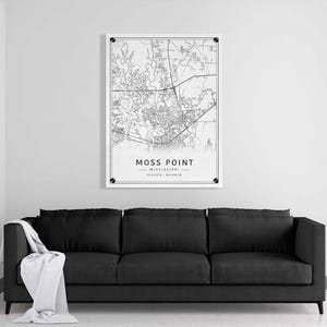 Moss Point MS Street Map Print | Acrylic Glass Moss Point City Map ...
