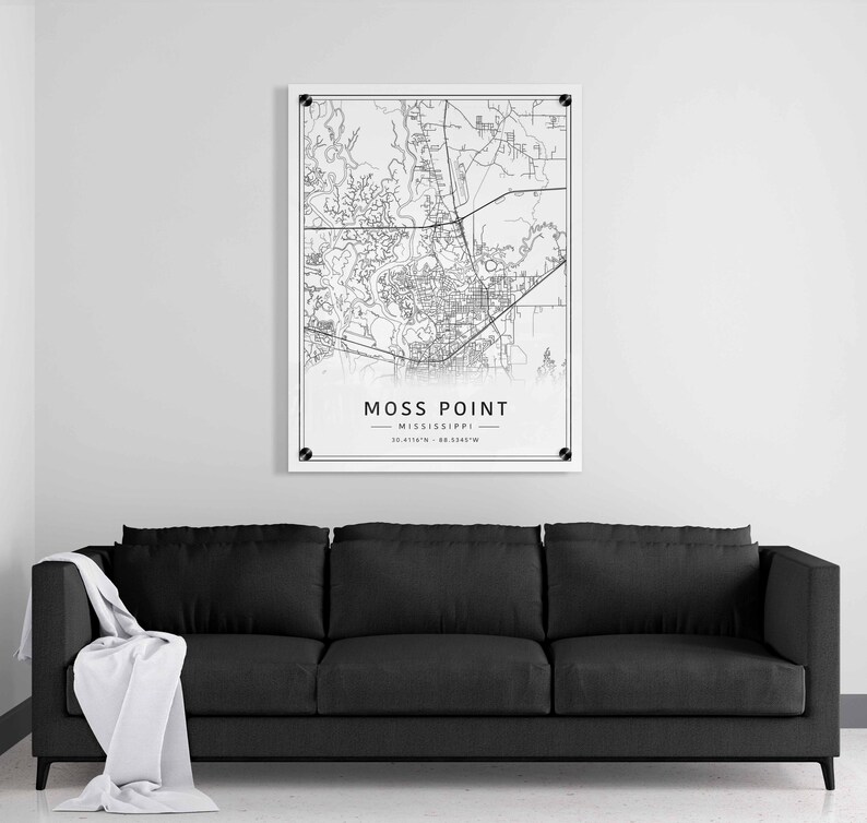 Moss Point MS Street Map Print | Acrylic Glass Moss Point City Map ...