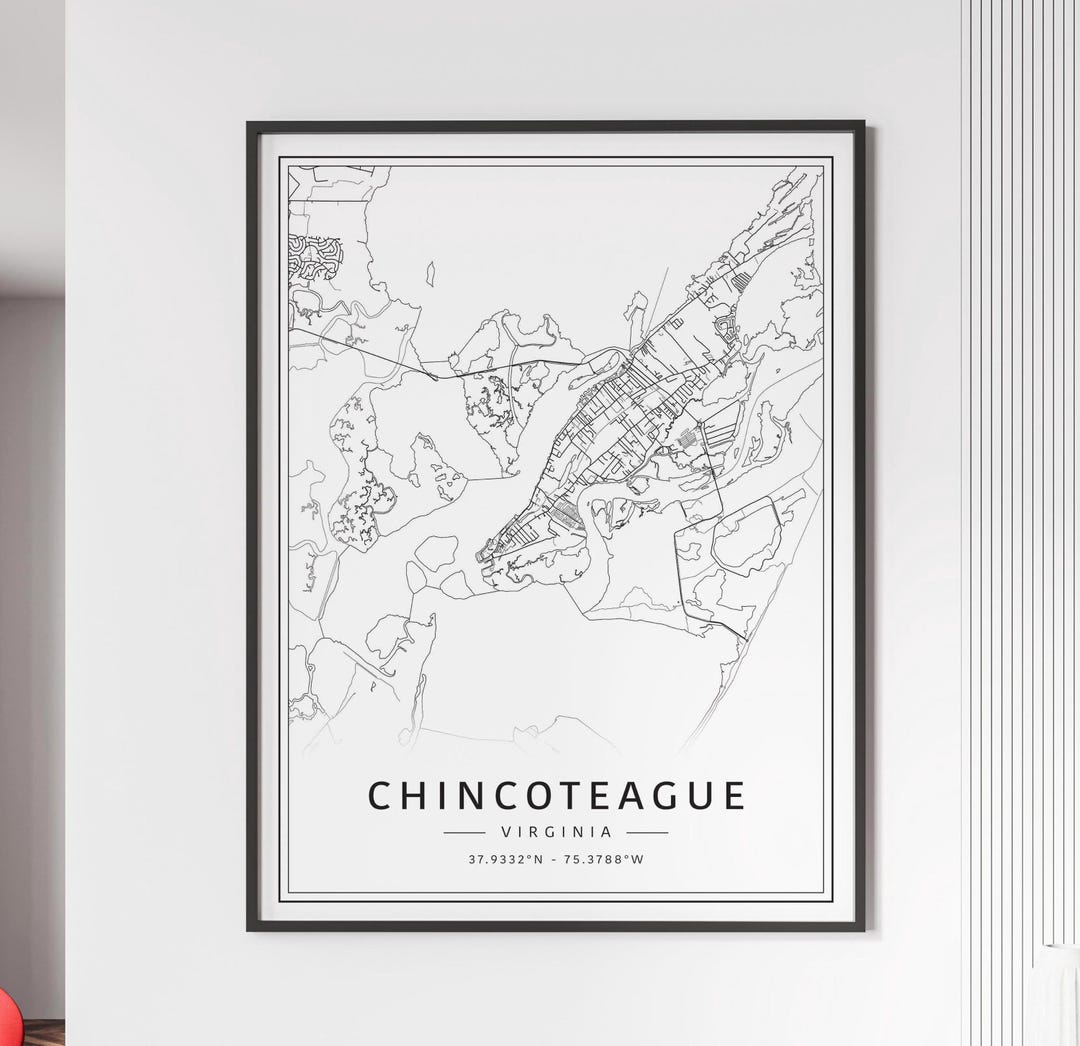 Chincoteague VA Street Map Print | Acrylic Glass Chincoteague Map Print ...