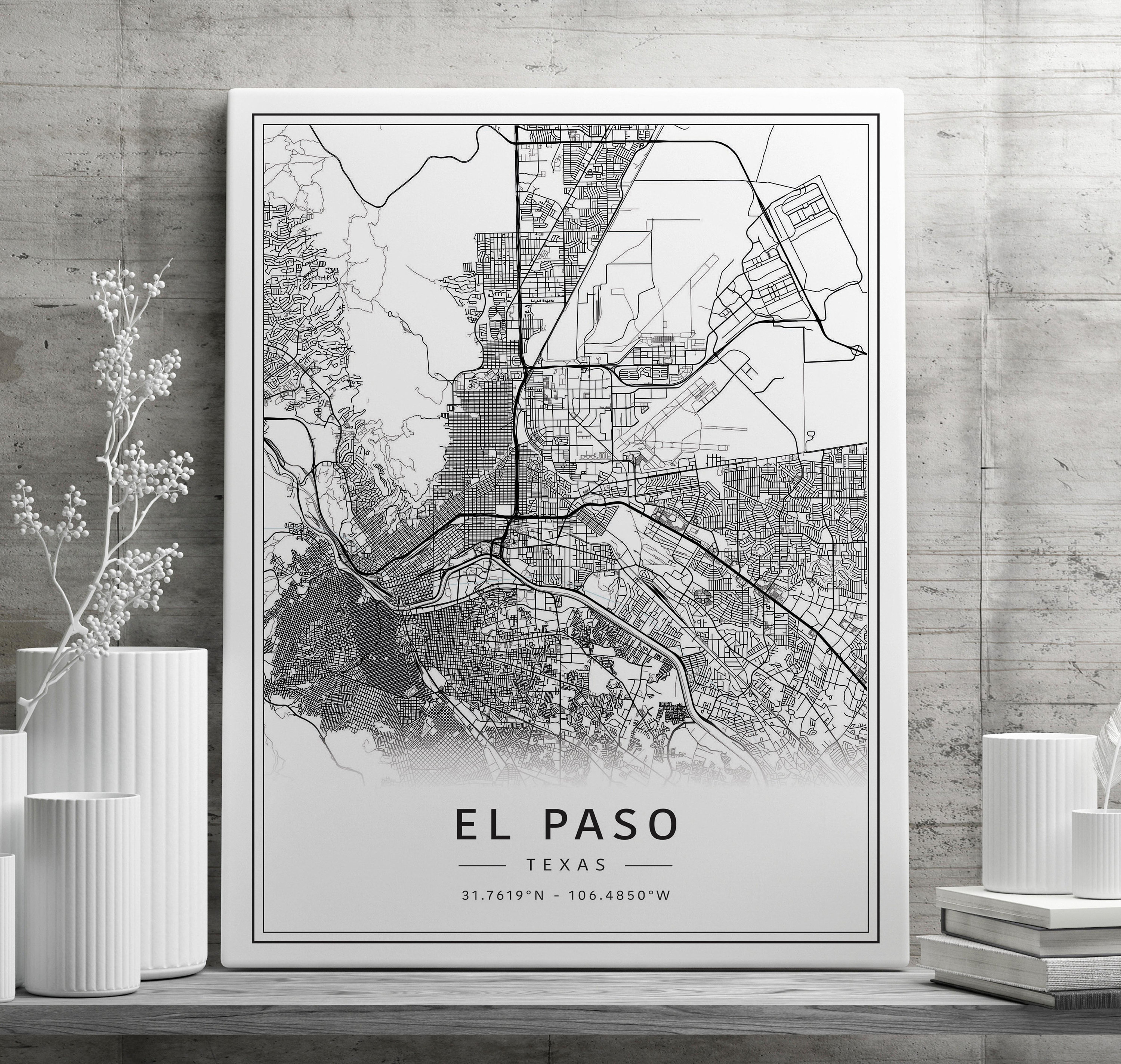 El Paso Texas Street Map Print Acrylic Glass El Paso City Map Print ...