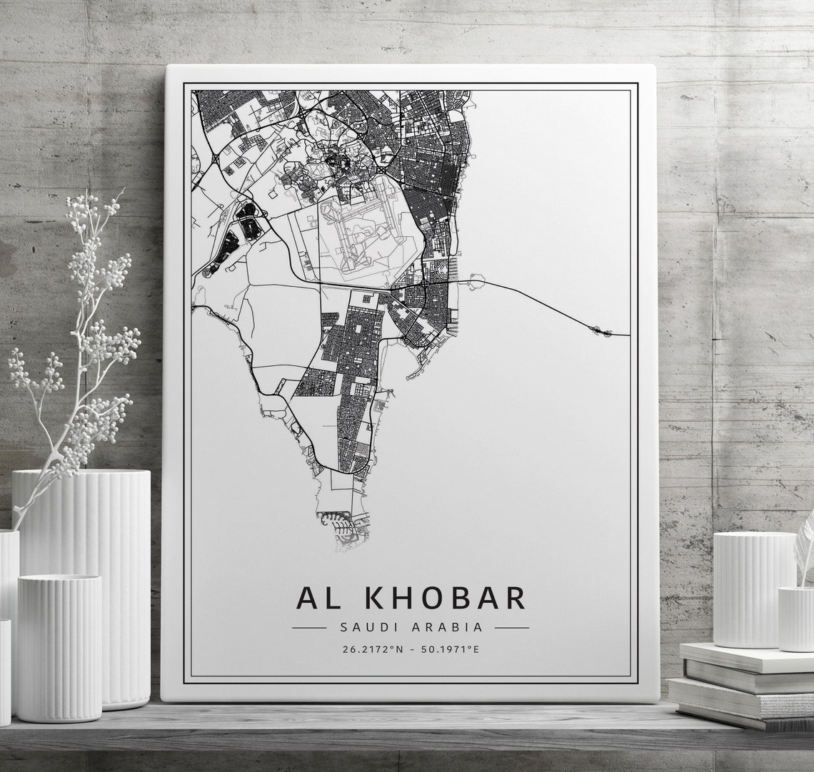 Al Khobar Street Map Print Acrylic Glass Al Khobar City Map Print ...