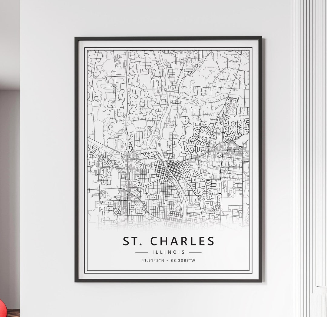 St. Charles IL Street Map Print | Acrylic St. Charles City Map Print ...