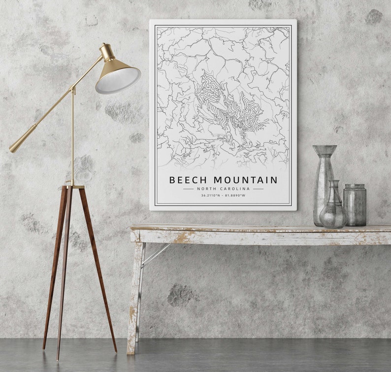 Beech Mountain NC Street Map Print Acrylic Glass Beech Mountain City ...