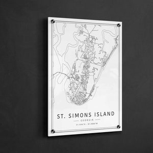 St. Simons Island GA Street Map Print | Acrylic St. Simons Island Map ...