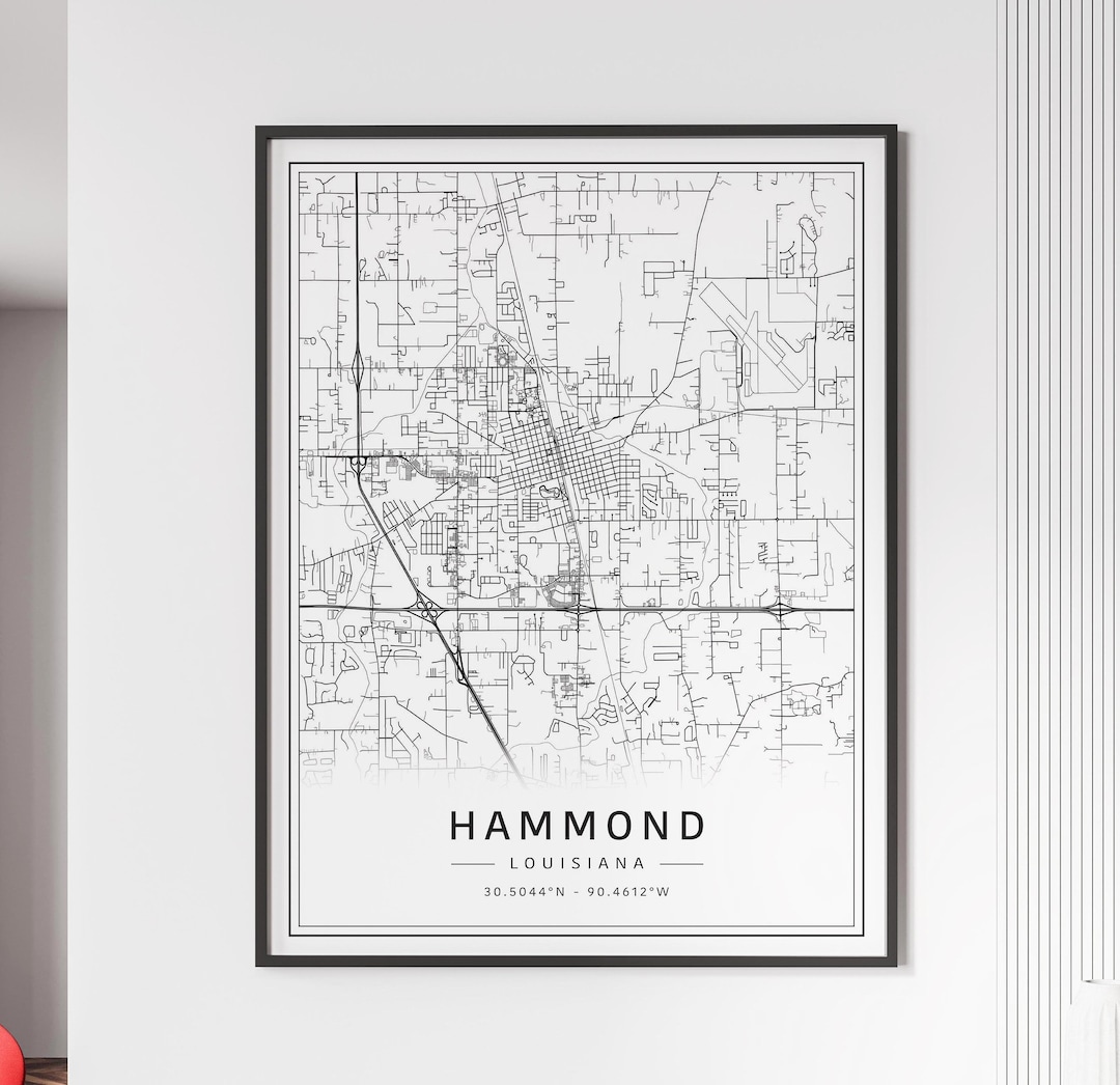 Hammond LA Street Map Print | Acrylic Hammond City Map Print | Canvas ...