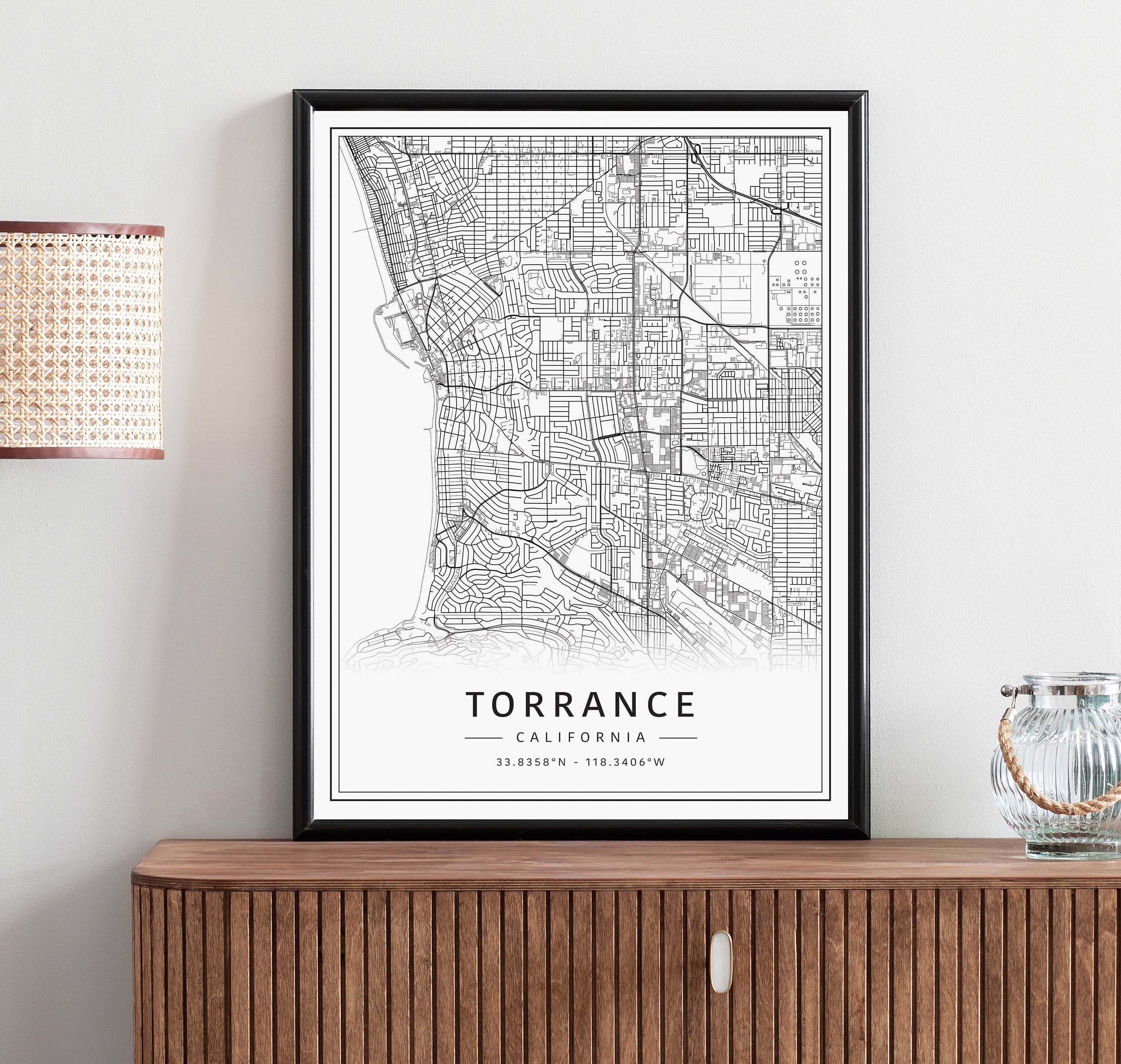 Torrance California Street Map Print Acrylic Glass Torrance City Map ...