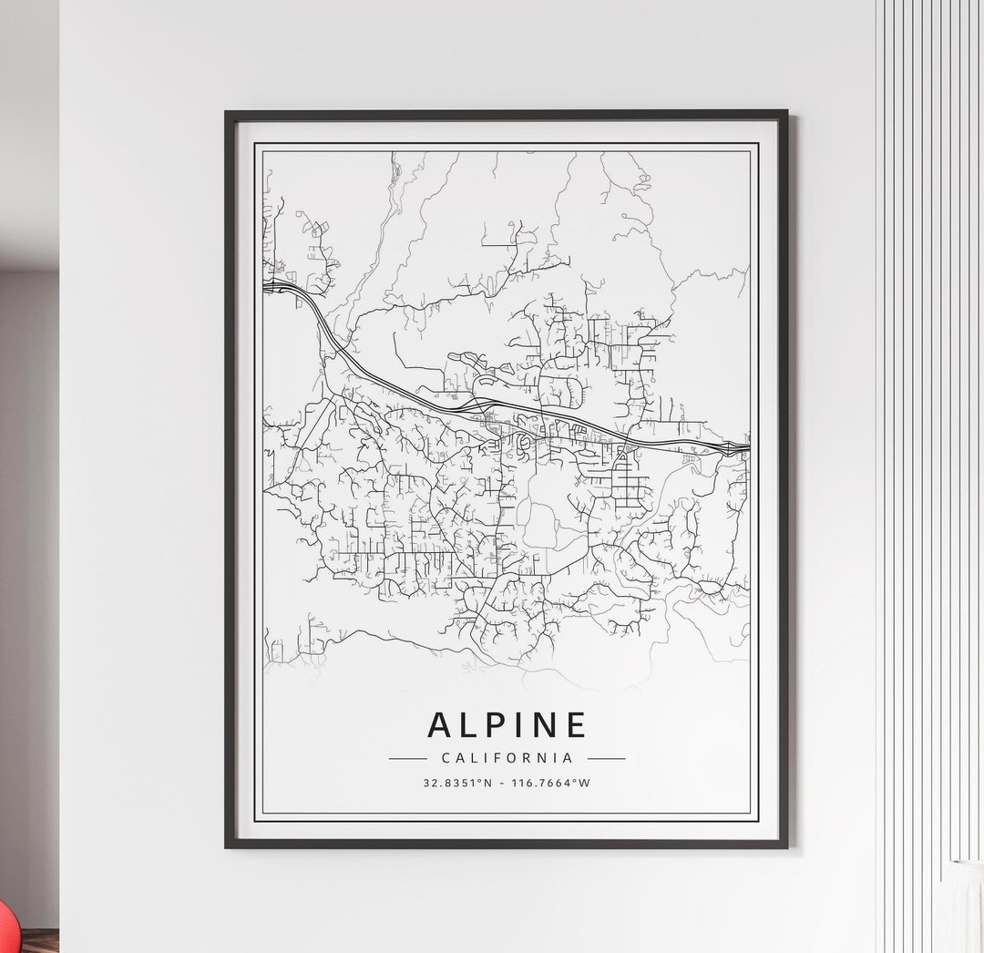 Alpine California Street Map Print | Acrylic Glass Alpine City Map ...