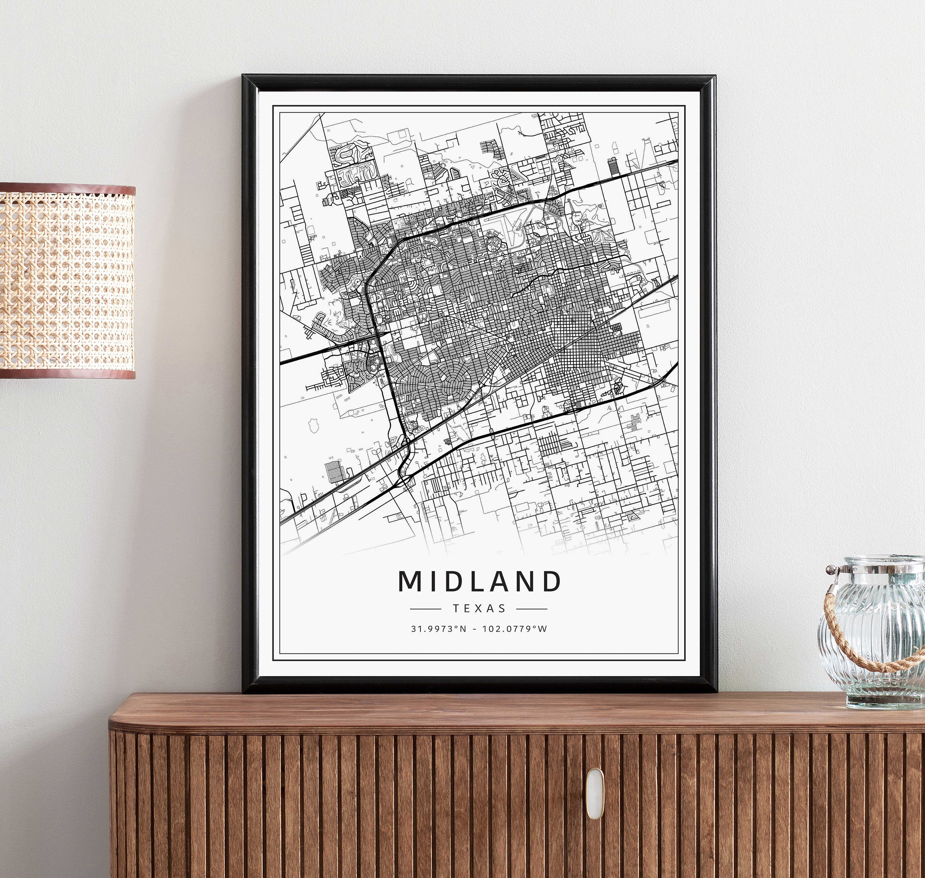Midland Texas Street Map Print Acrylic Midland City Map Print Canvas ...