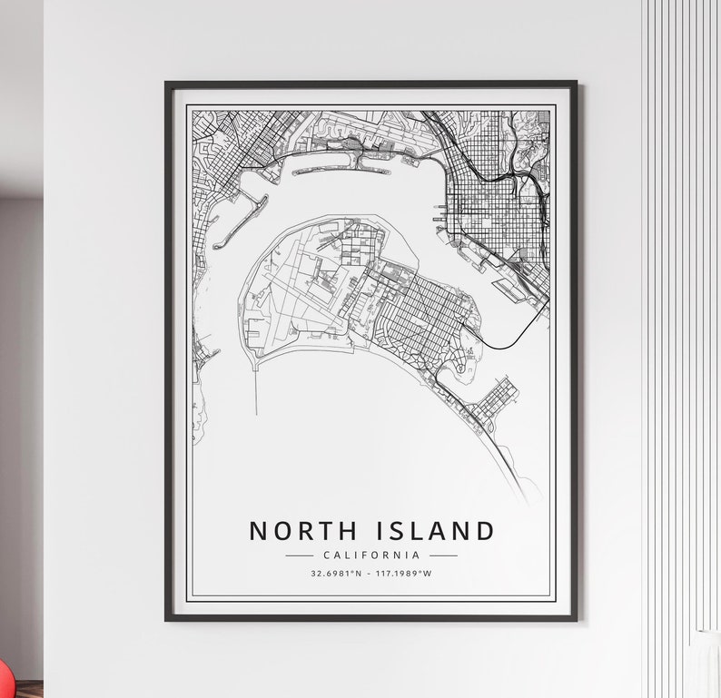 North Island CA Street Map Print | Acrylic Glass North Island Map Print ...