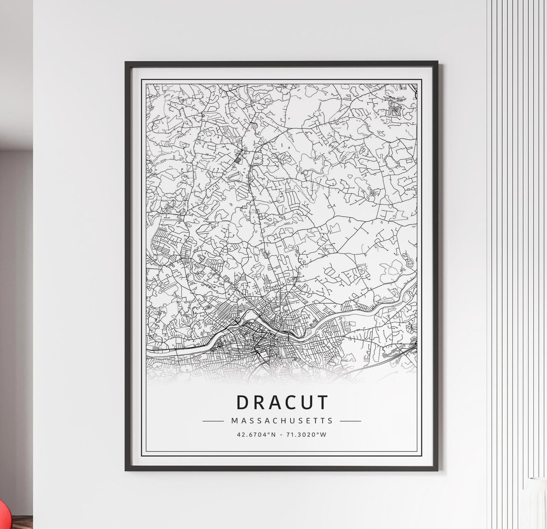 Dracut MA Street Map Print | Acrylic Glass Dracut Map Print | Canvas ...