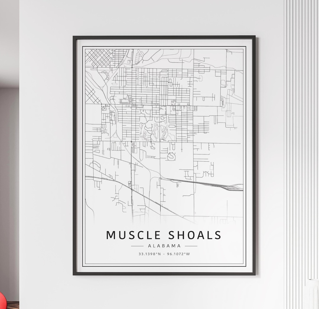 Muscle Shoals AL Street Map Print | Acrylic Muscle Shoals City Map ...