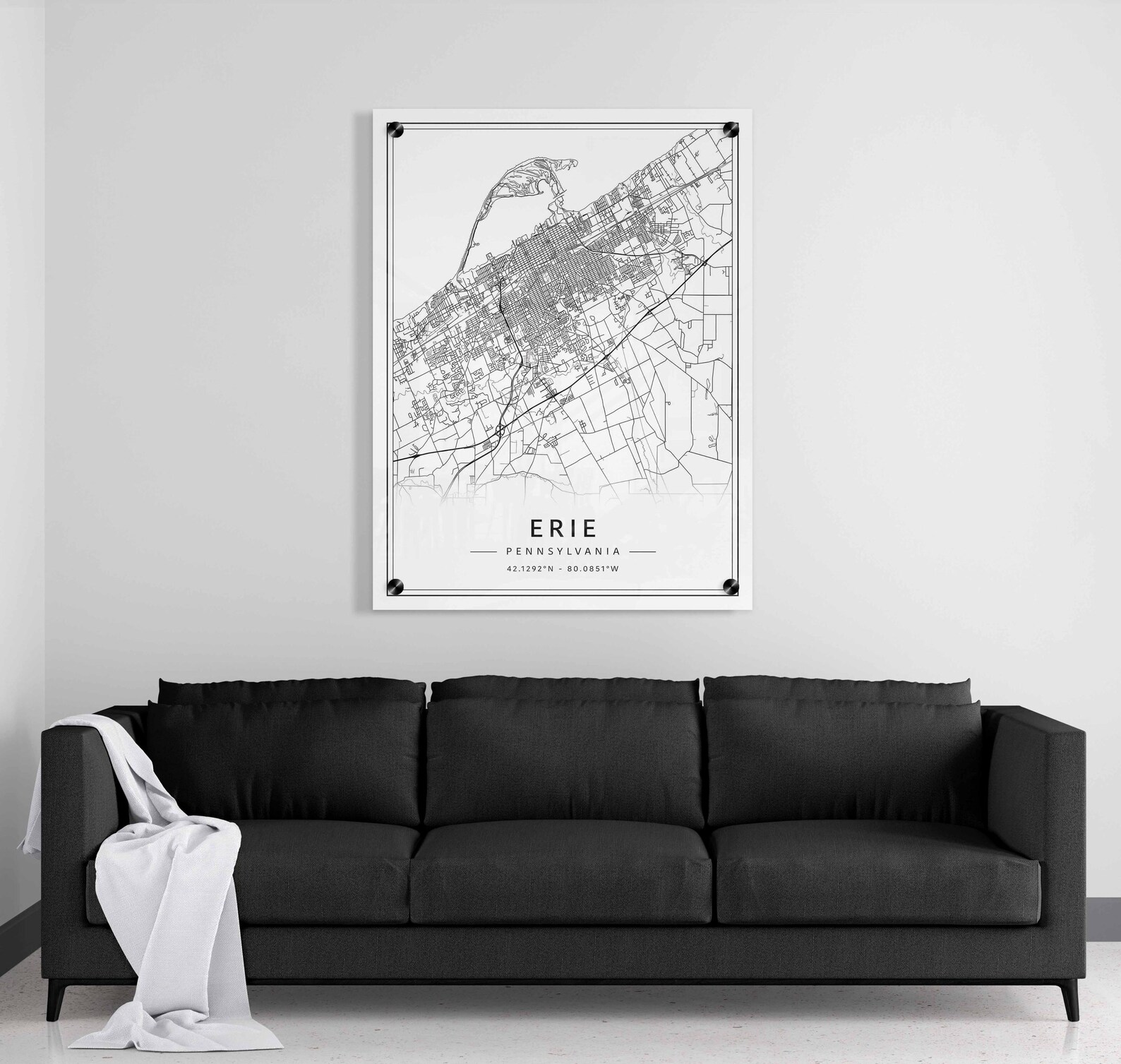 Erie Pennsylvania Street Map Print | Acrylic Erie City Map Print ...
