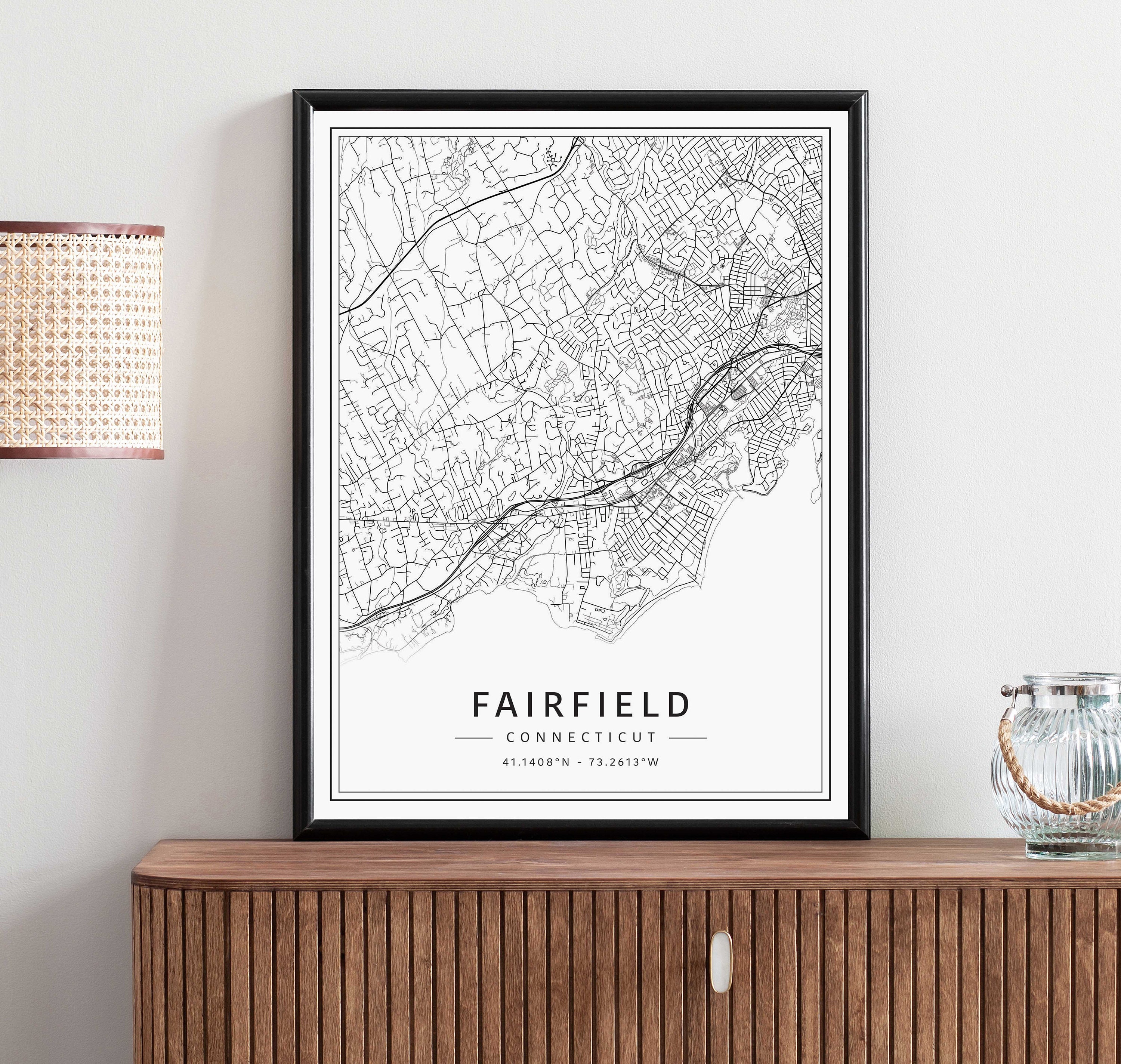 Fairfield Connecticut Street Map Print | Acrylic Fairfield Map Print ...