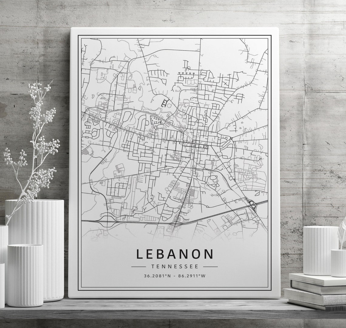 Lebanon TN Street Map Print | Acrylic Lebanon City Map Print | Canvas ...