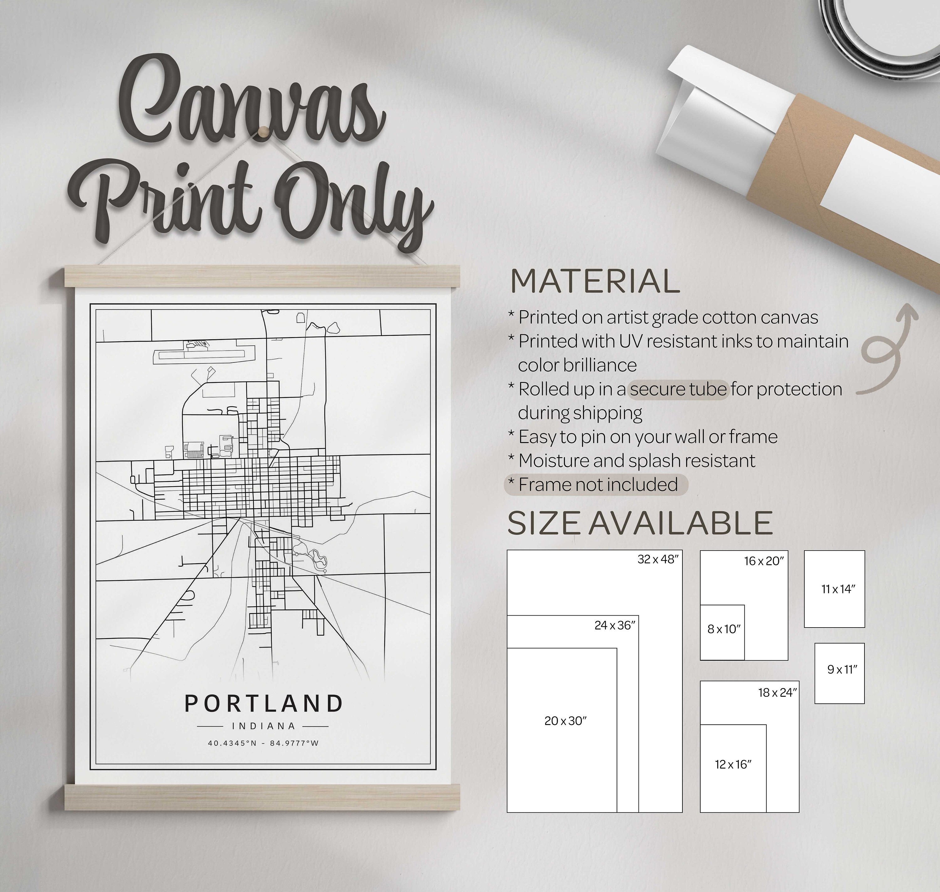 Portland Indiana Street Map Print | Acrylic Glass Portland City Map ...