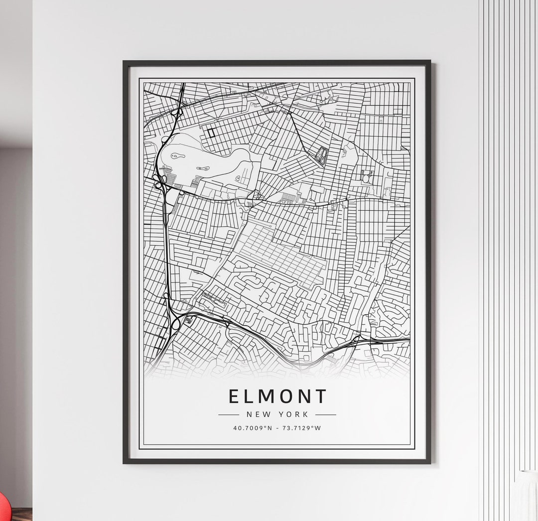 Elmont NY Street Map Print | Acrylic Glass Elmont City Map Print ...