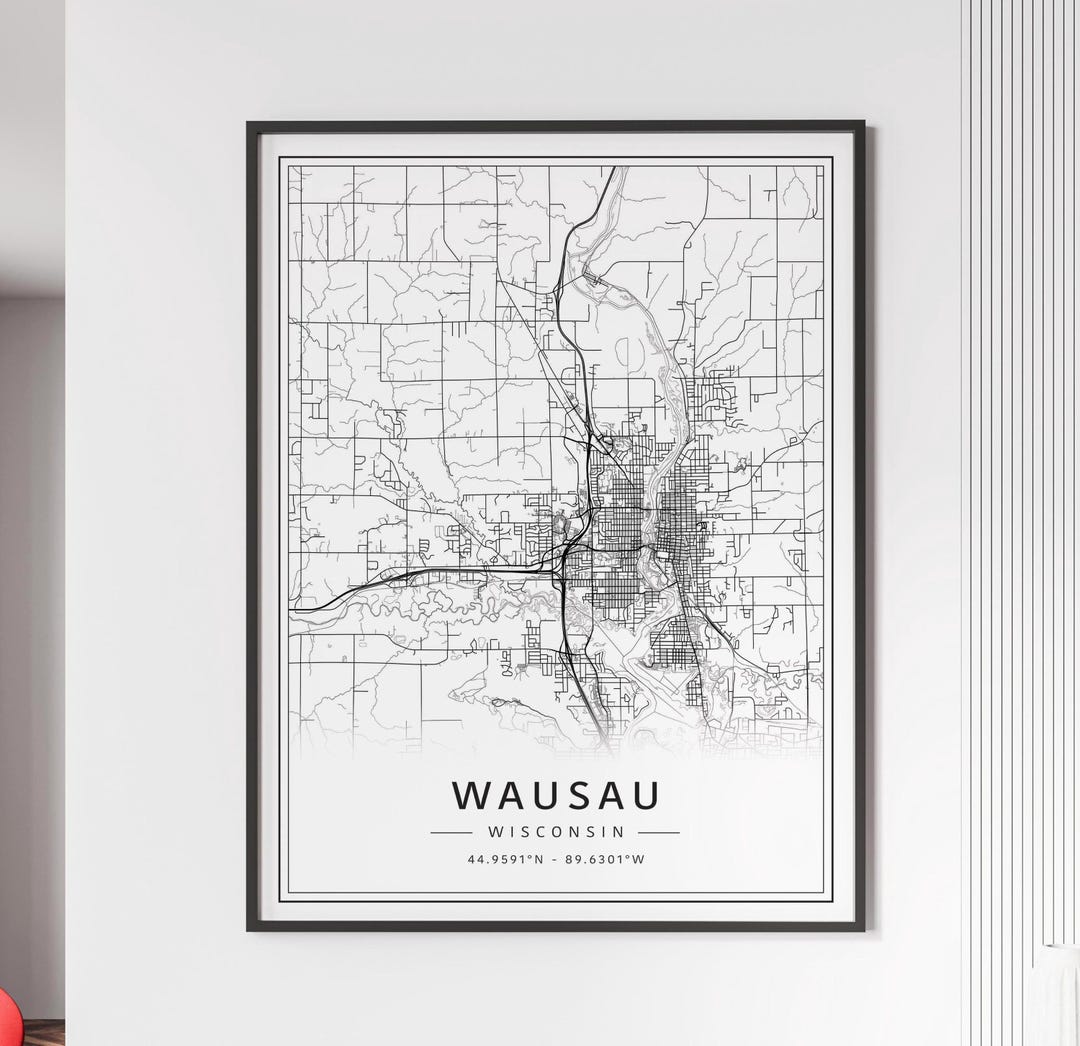 Wausau Wisconsin Street Map Print | Acrylic Glass Wausau City Map Print ...