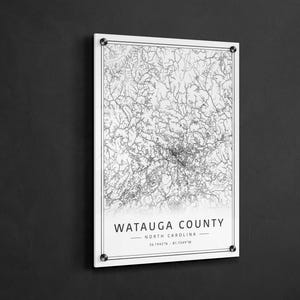Watauga County NC Street Map Print | Acrylic Glass Watauga County Map ...
