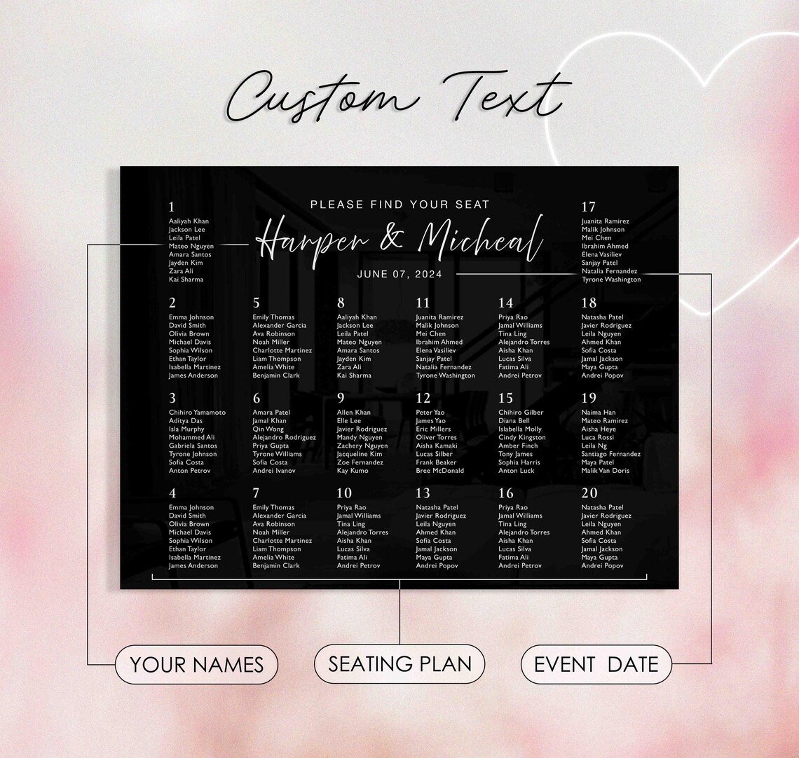 Wedding Seating Chart Acrylic Sign | Acrylic Table Seating Chart ...