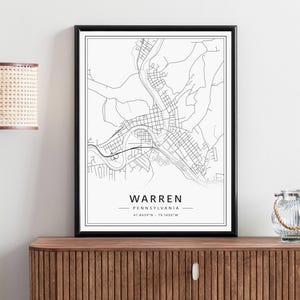 Warren PA Street Map Print | Acrylic Glass Warren Map Print | Canvas ...