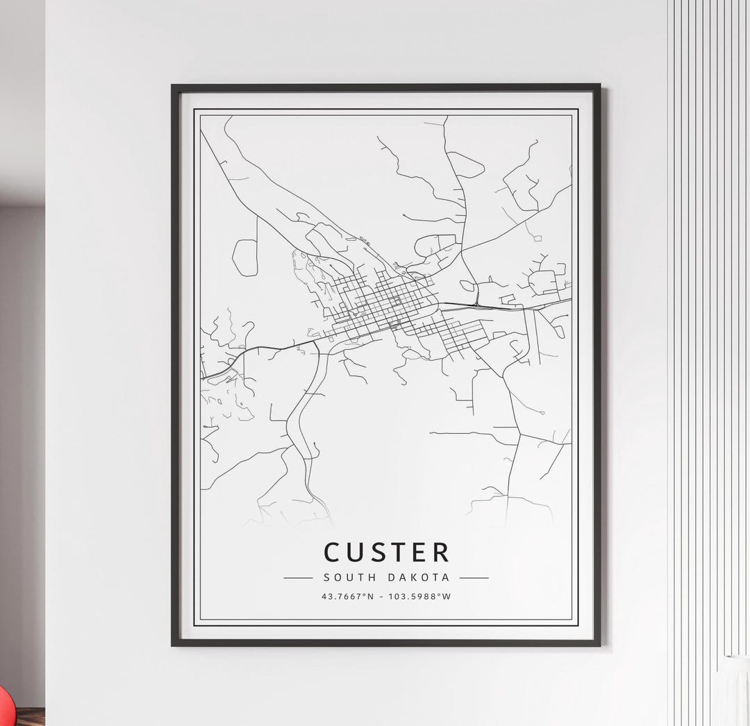 Custer SD Street Map Print | Acrylic Glass Custer City Map Print ...