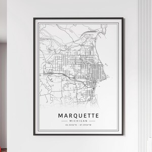 Marquette Michigan Street Map Print | Acrylic Glass Marquette City Map ...