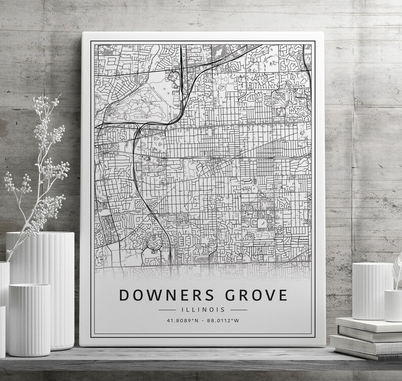 Downers Grove IL Street Map Print Acrylic Downers Grove Map Print ...