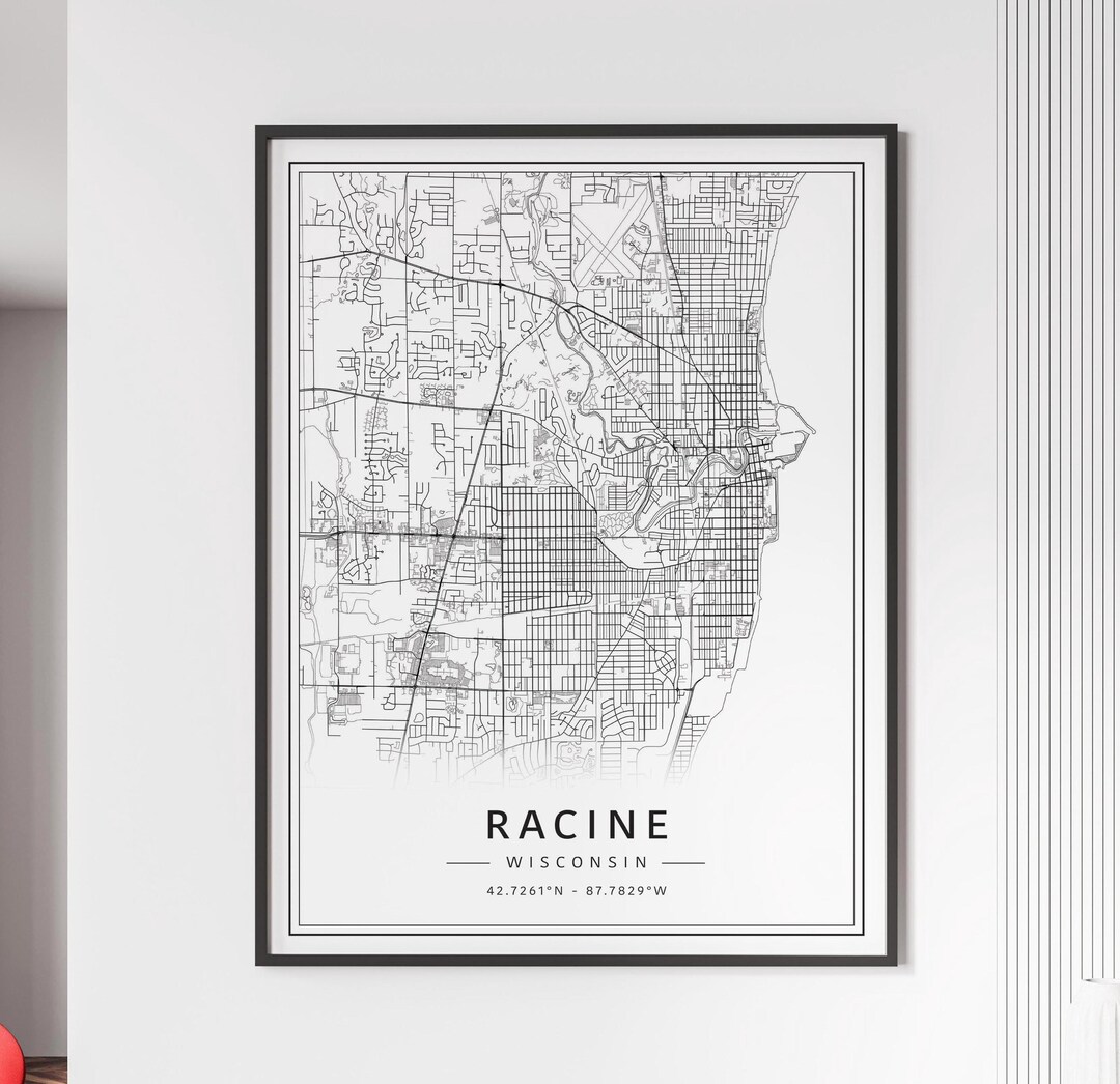 Racine WI Street Map Print | Acrylic Glass Racine City Map Print ...