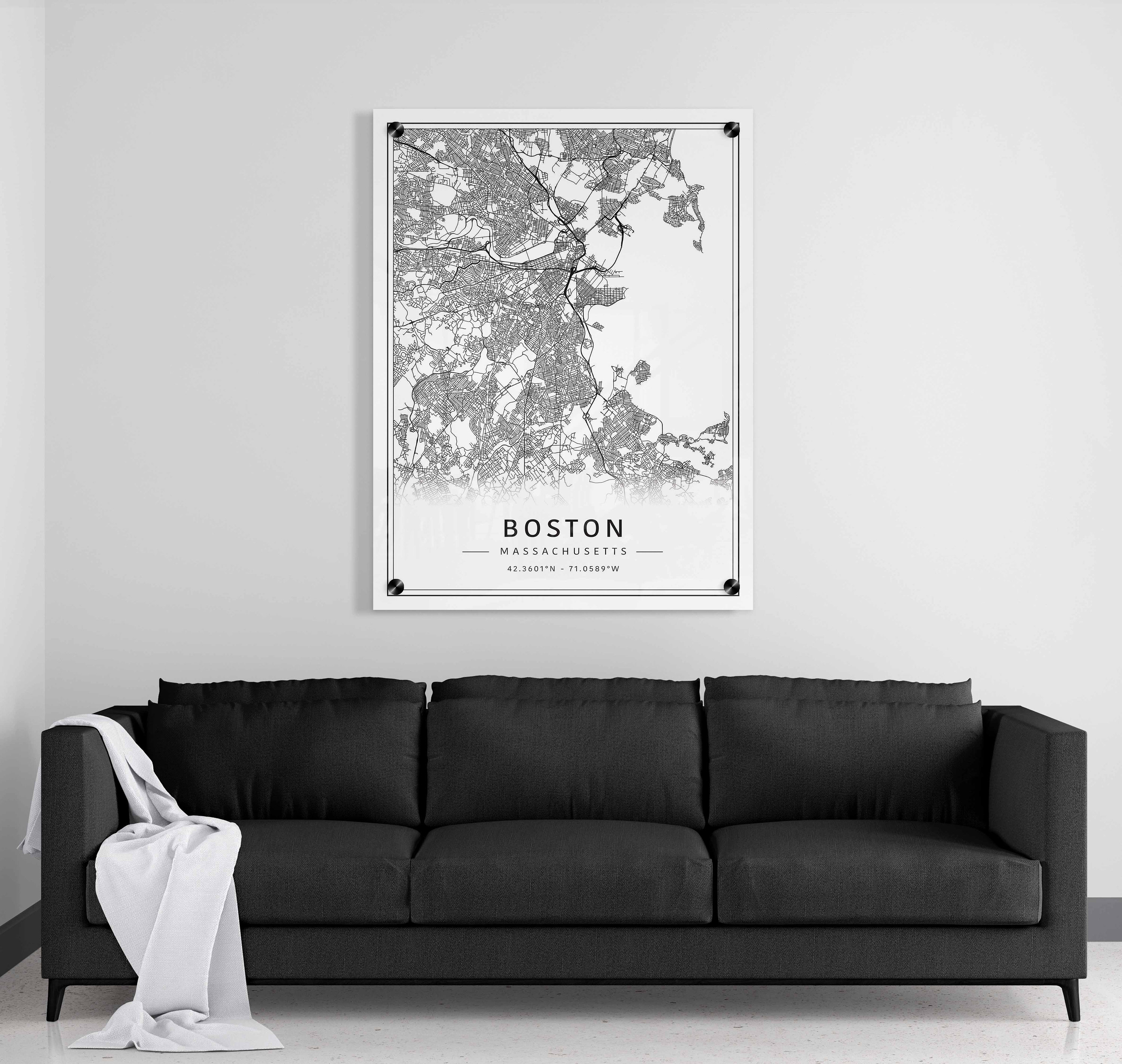Boston Massachusetts Street Map Print | Acrylic Glass Boston State Map ...