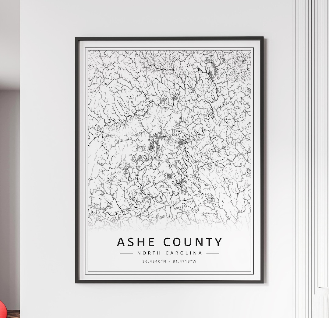 Ashe County NC Street Map Print | Acrylic Glass Ashe County Map Print ...
