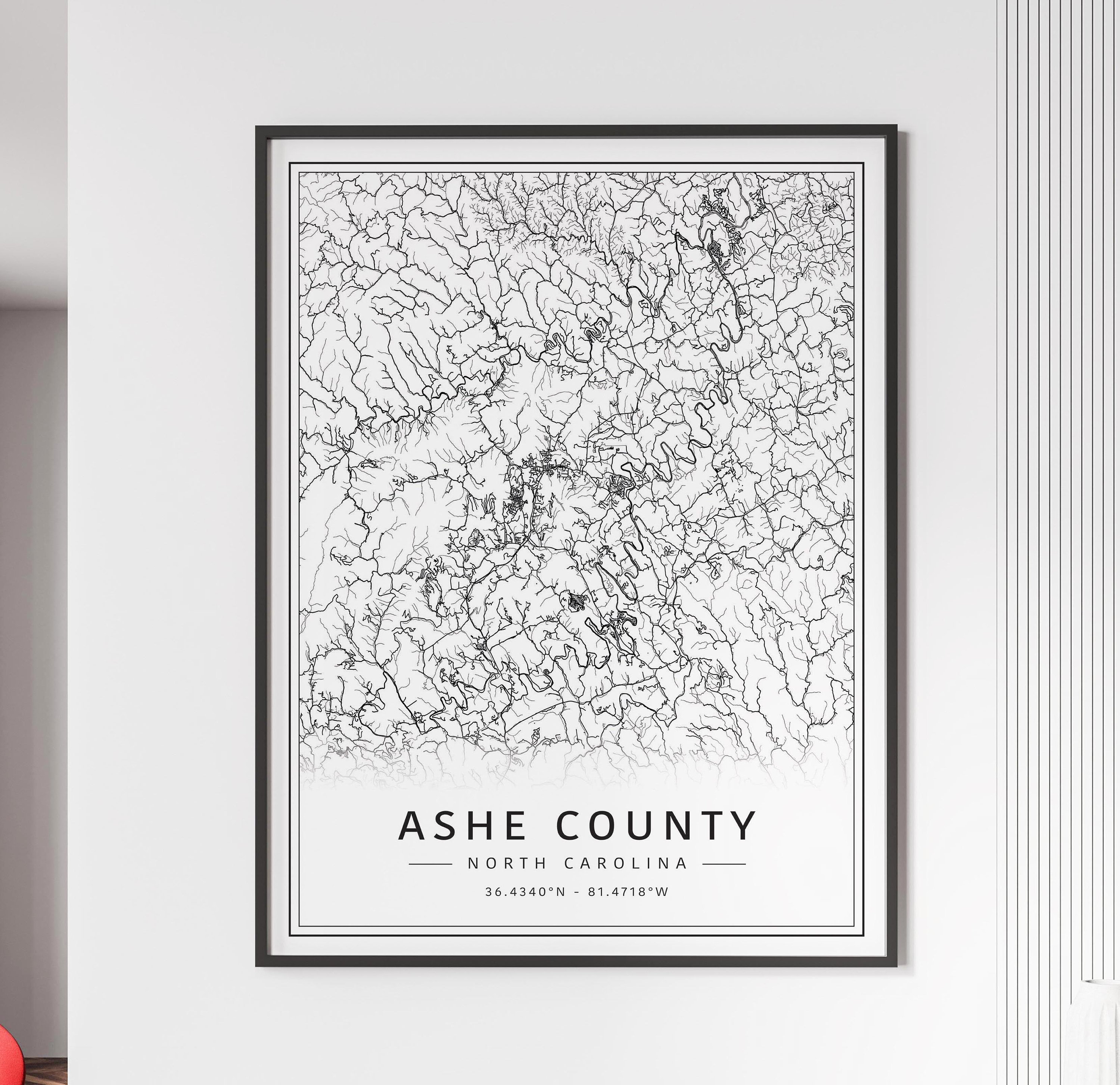 Ashe County NC Street Map Print Acrylic Glass Ashe County Map Print ...