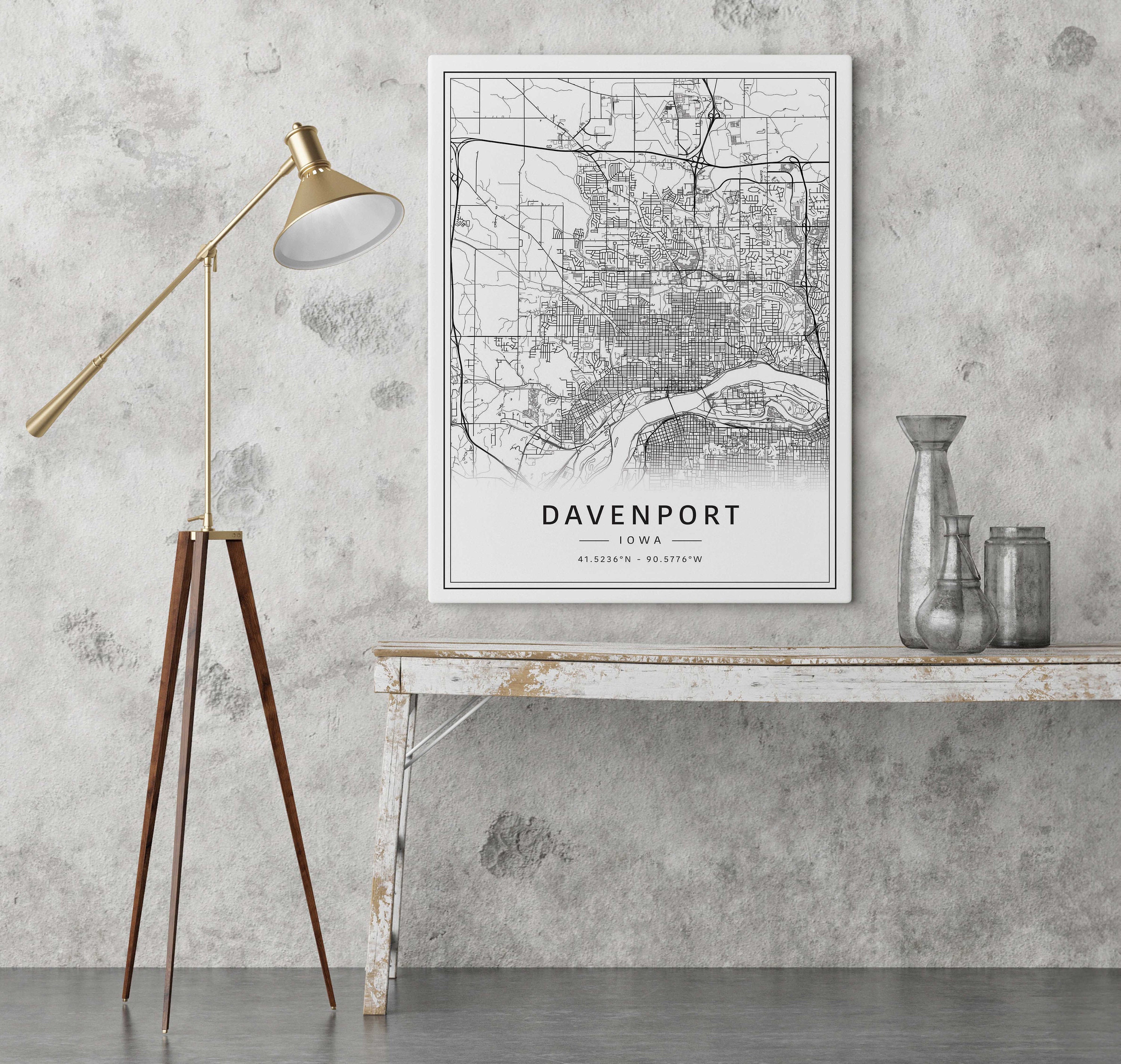 Davenport Iowa Street Map Print Acrylic Davenport City Map Print Canvas ...