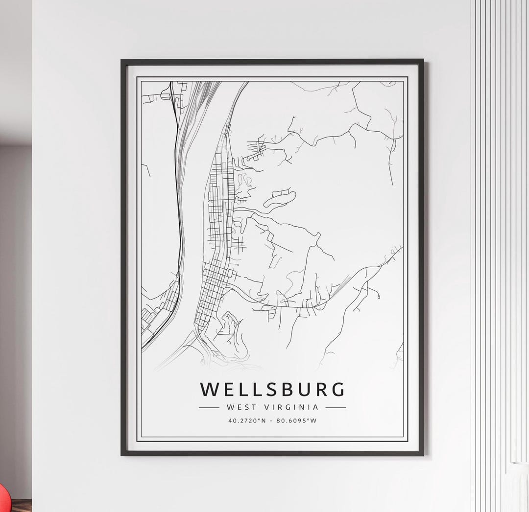 Wellsburg WV Street Map Print | Acrylic Glass Wellsburg City Map Print ...