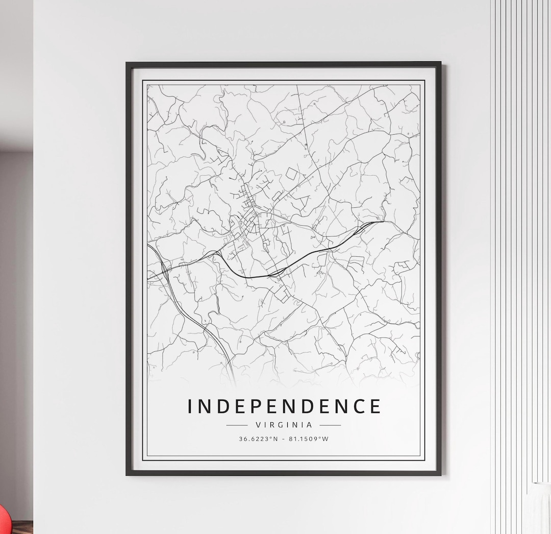 Independence VA Street Map Print | Acrylic Glass Independence City Map ...