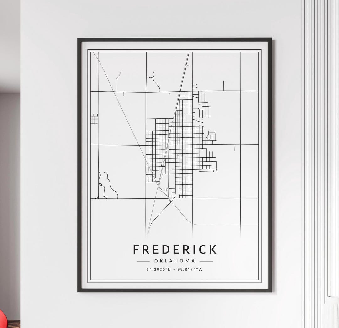 Frederick OK Street Map Print | Acrylic Glass Frederick City Map Print ...