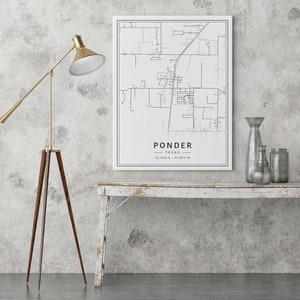 Ponder Texas Street Map Print | Acrylic Ponder City Map Print | Canvas ...