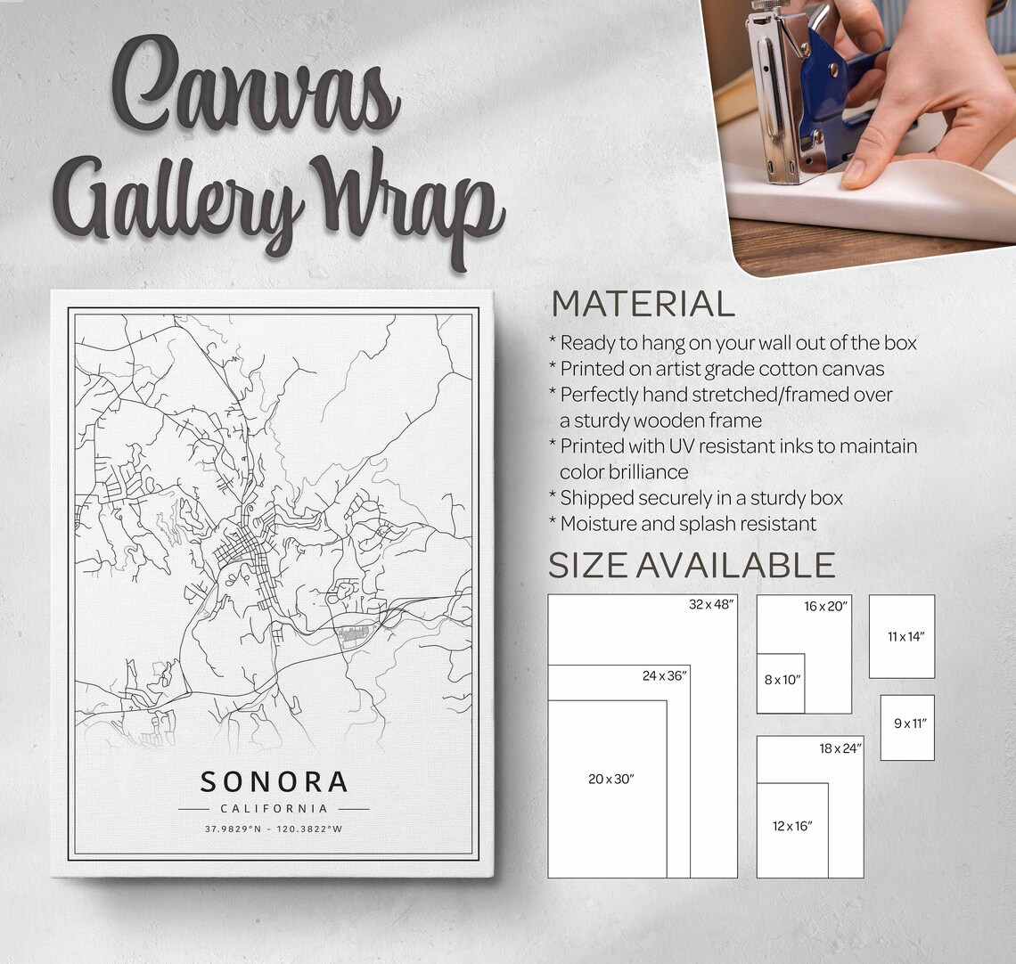 Sonora California Street Map Print Acrylic Glass Sonora City Map Print ...