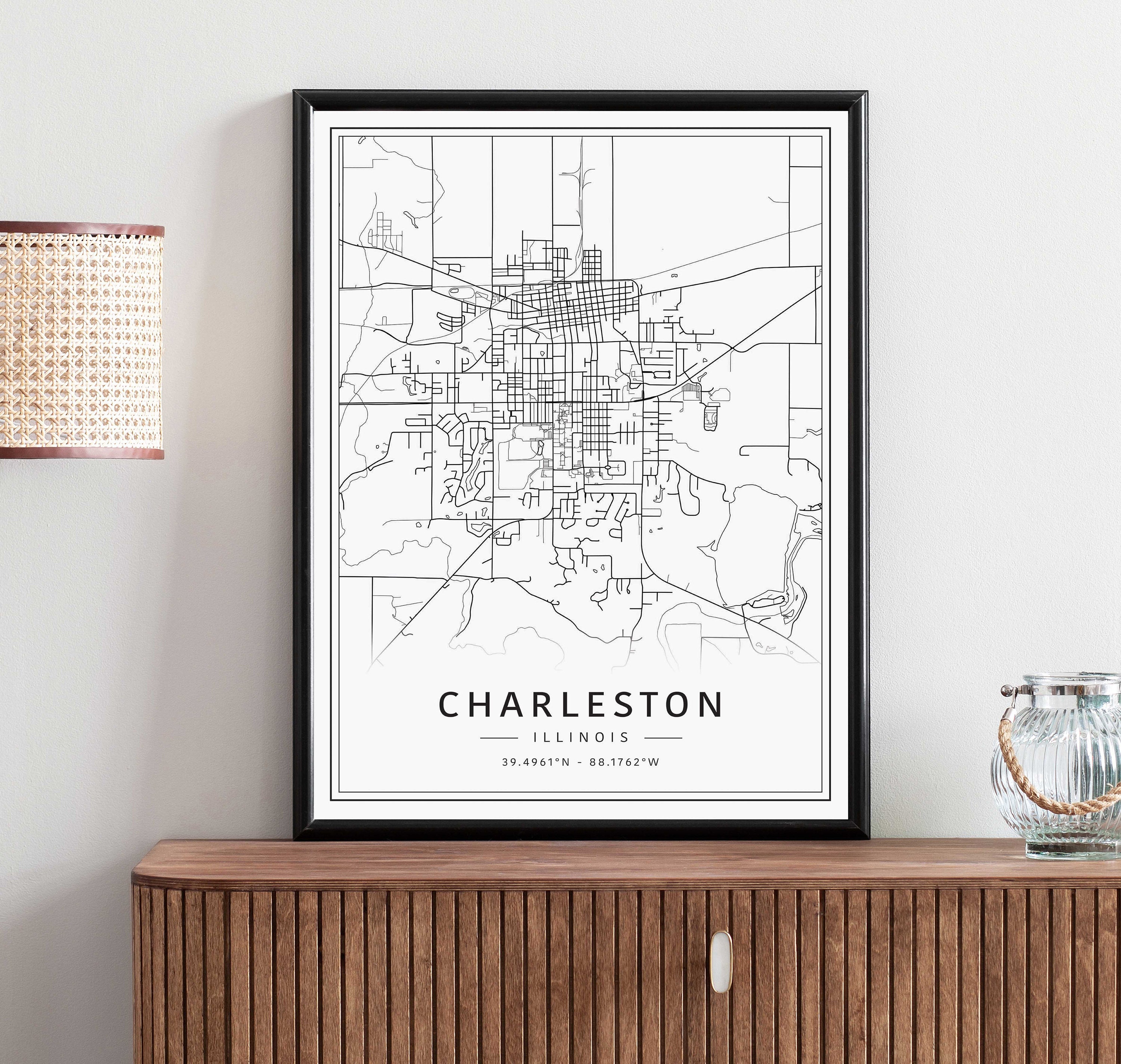 Charleston Illinois Street Map Print | Acrylic Glass Charleston City ...