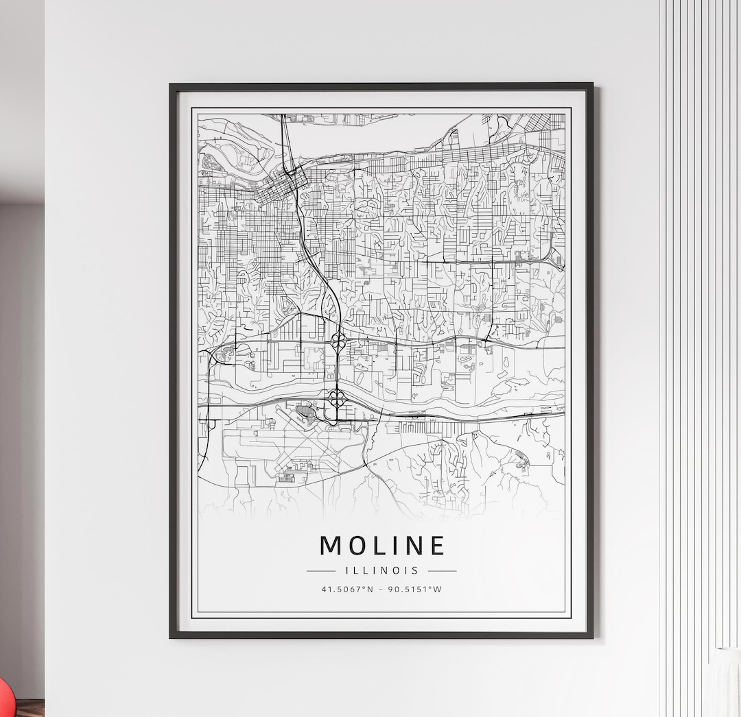 Moline IL Street Map Print | Acrylic Moline City Map Print | Canvas ...
